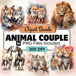 Animal Couple Clipart, Couple Clipart PNG Bundle, 24 PNG Animal Couple ...