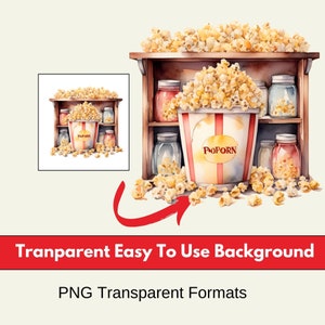 Popcorn Clipart, Watercolor Popcornt PNG Bundle, 24 Popcorn Clipart ...