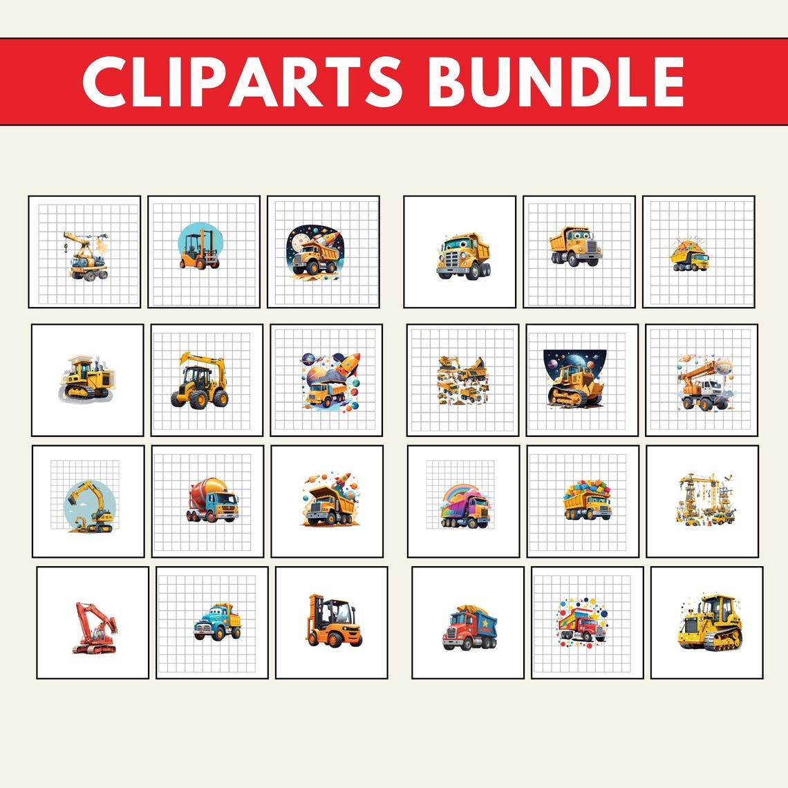 Construction Vehicle Clipart, Heavy Equipment Clipart PNG Bundle, 311 ...