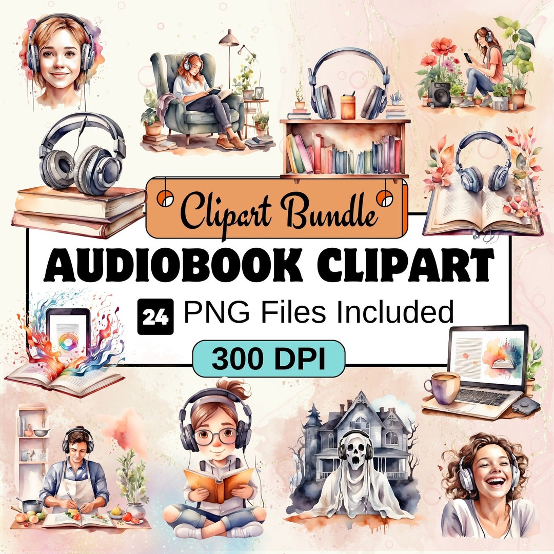 Audiobook Clipart, Music Clipart PNG Bundle, 24 PNG Audiobook Clipart ...