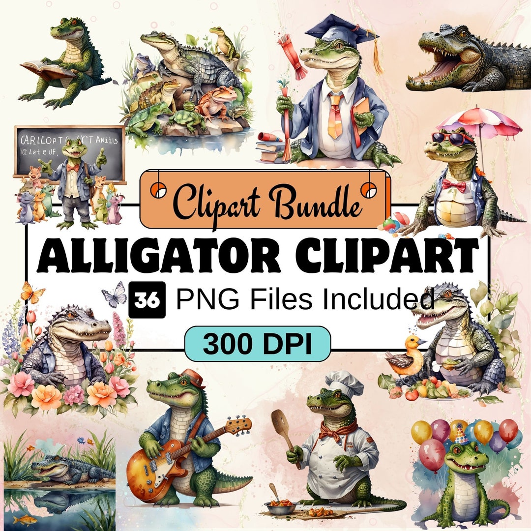 Alligator Clipart, Animal Clipart PNG Bundle, 36 PNG Alligator Clipart ...