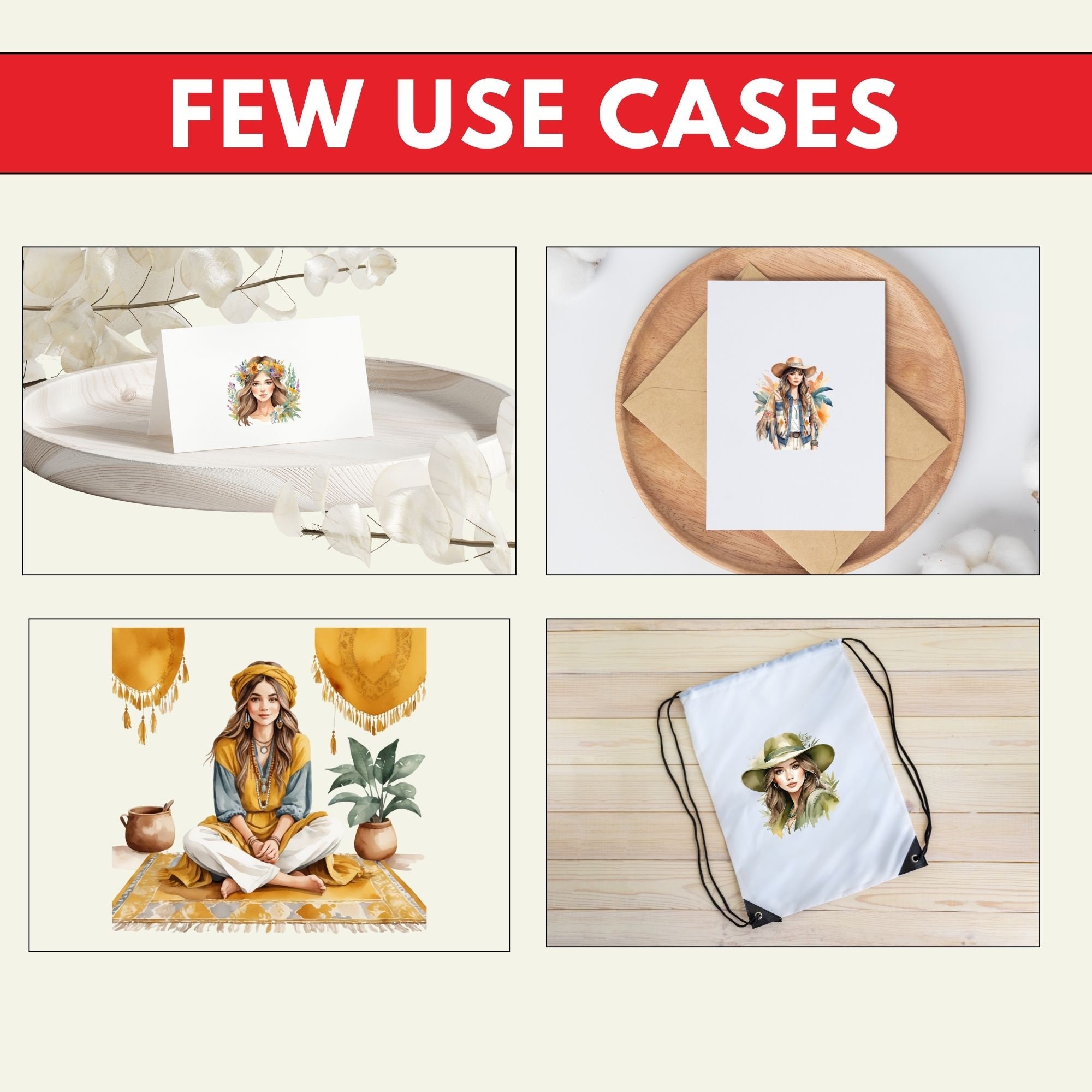 Boho Clipart, Boho Clipart PNG Bundle, 185 PNG Boho Watercolor Clipart ...