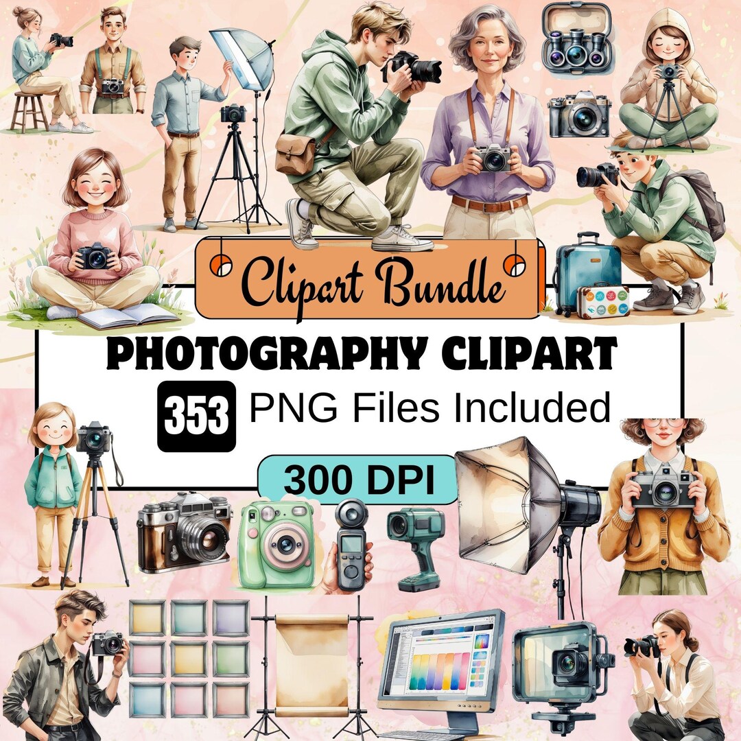 Photography Clipart Bundle,camera & Photographer Icons,digital PNG ...