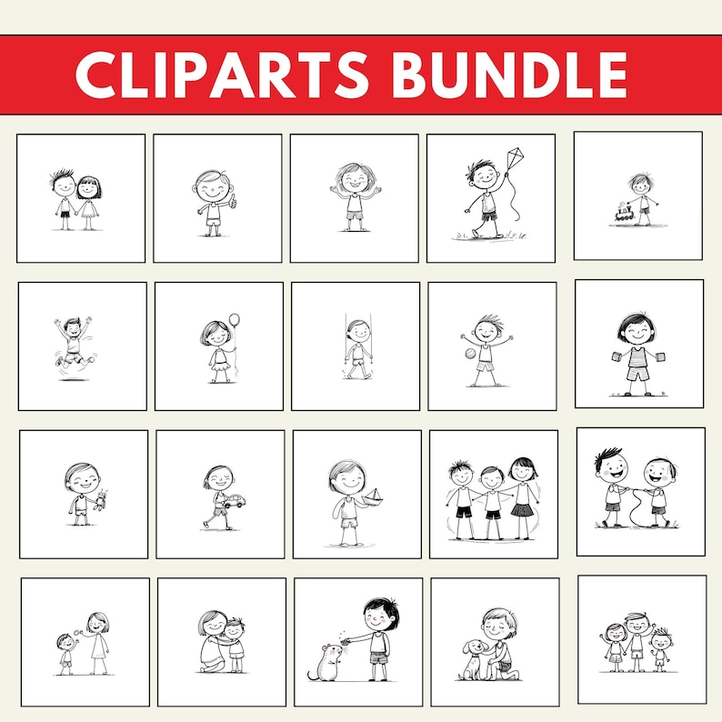 Doodle Kids Clipart,happy Children Art,kids Illustration,cute Kids ...
