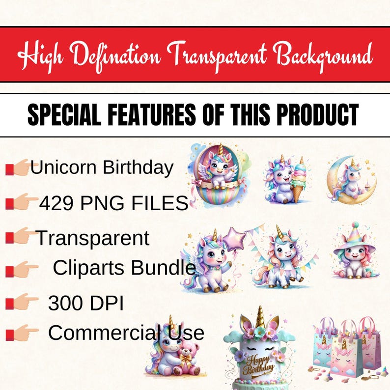 465 Unicorn Birthday Clipart Bundle Png,watercolor Unicorn Birthday Png ...