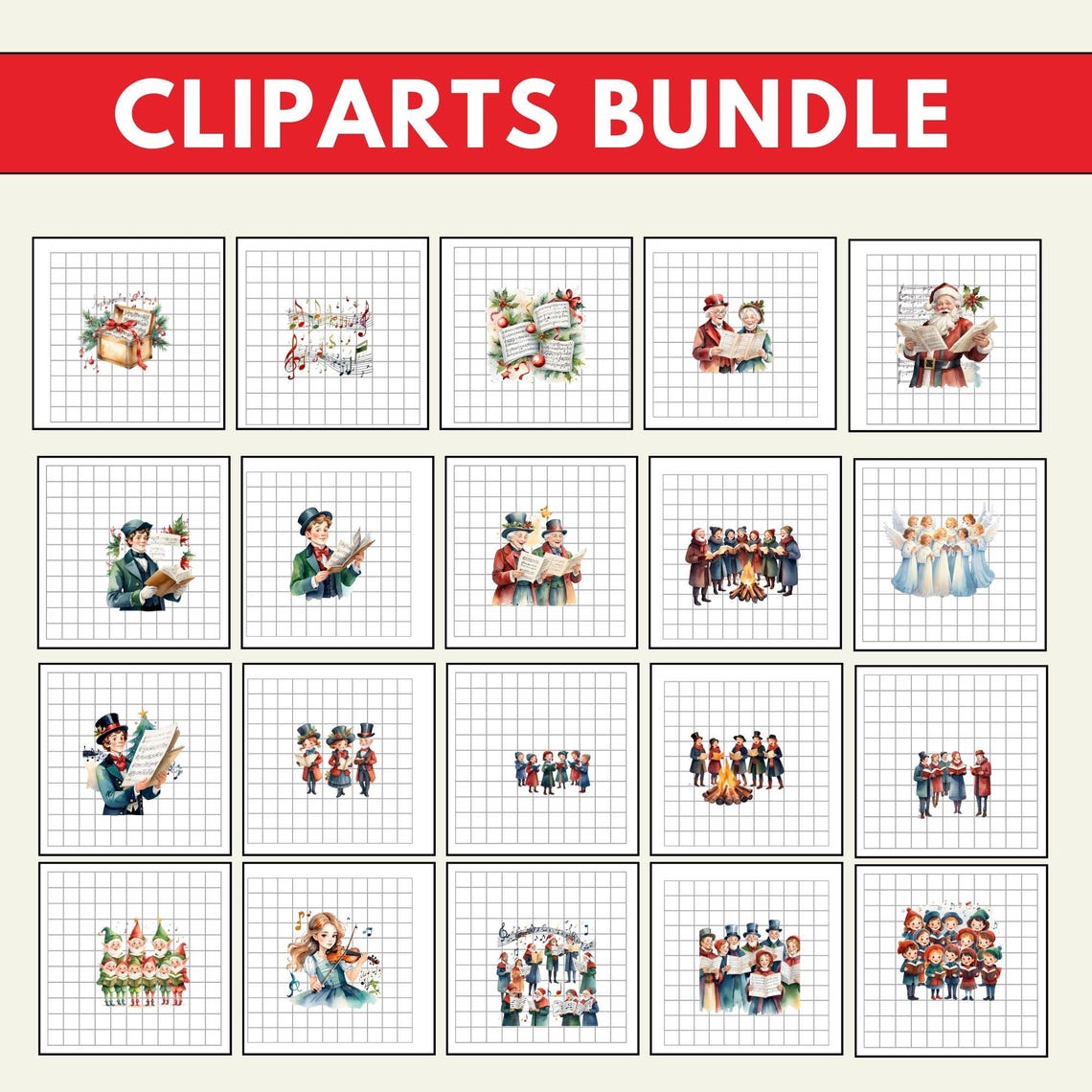 Christmas Carols Items Clipart,christmas Clipart PNG Bundle, 149 PNG ...