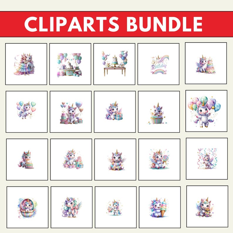 465 Unicorn Birthday Clipart Bundle Png,watercolor Unicorn Birthday Png ...