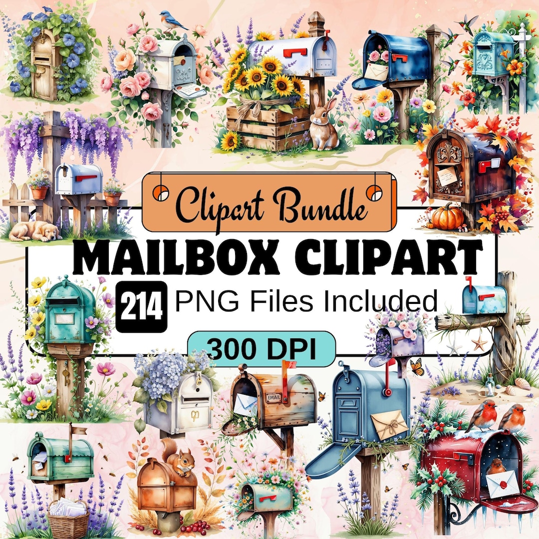 Mailbox Clipart,watercolor Mailbox Images,charming Postage,mail Floral ...