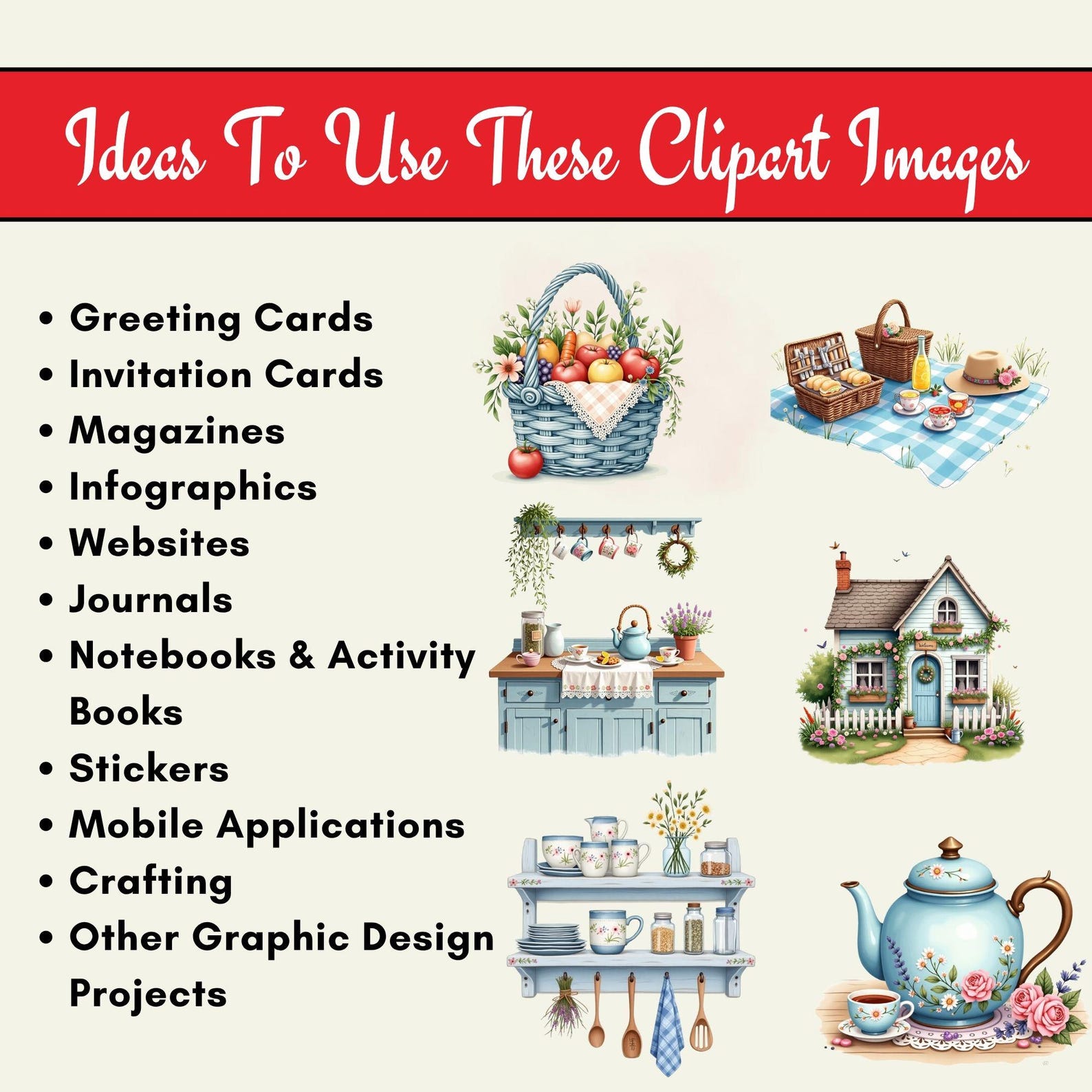 163 Blue Cottagecore Kitchen Clipart,cottagecore PNG Bundle,floral ...