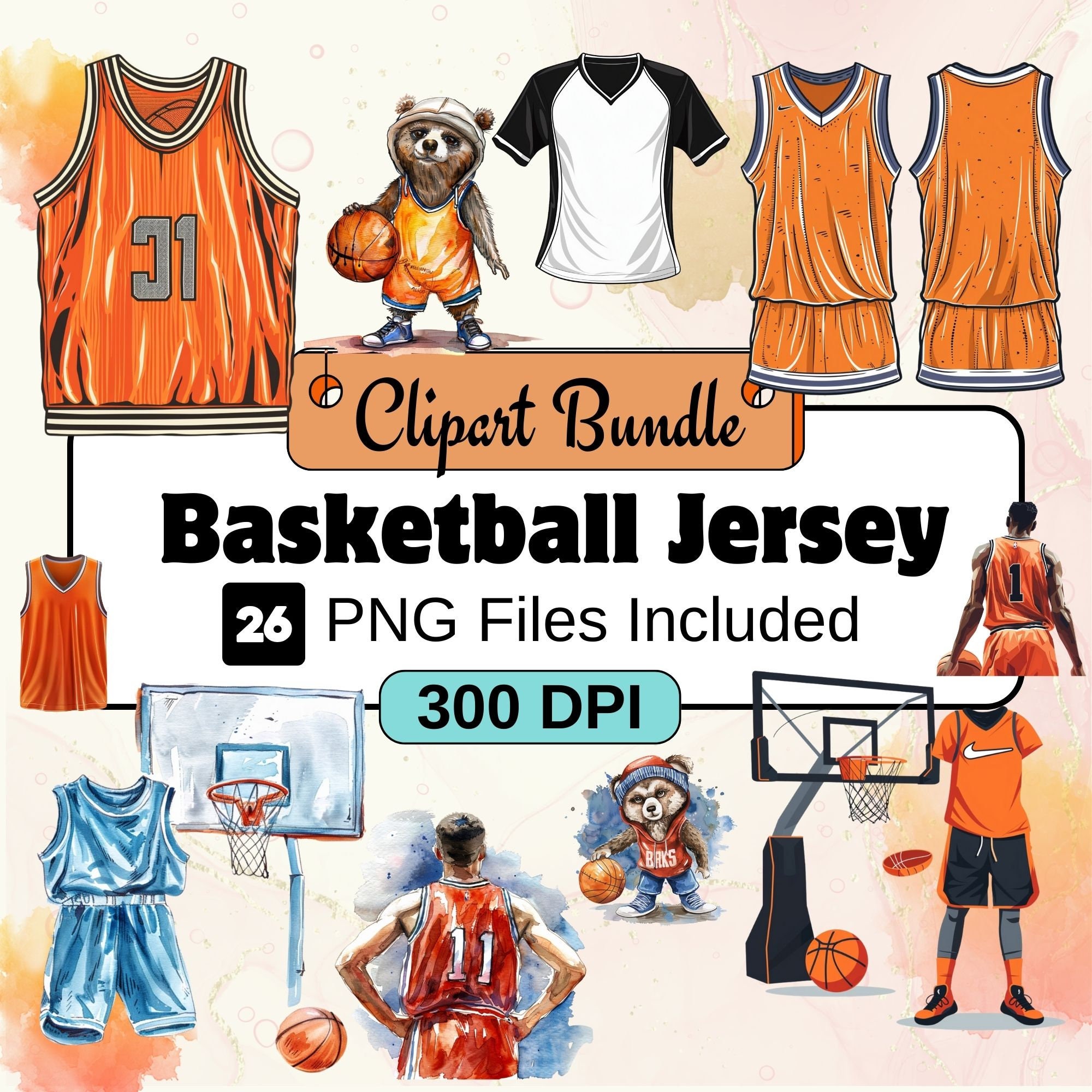 Basketball Jersey Clipart, Basketball Clipart Bundle, 26 PNG Basketball ...