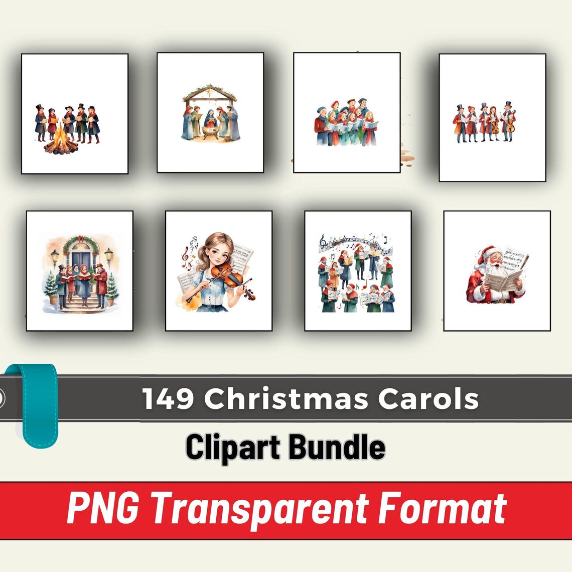 Christmas Carols Items Clipart,christmas Clipart PNG Bundle, 149 PNG ...