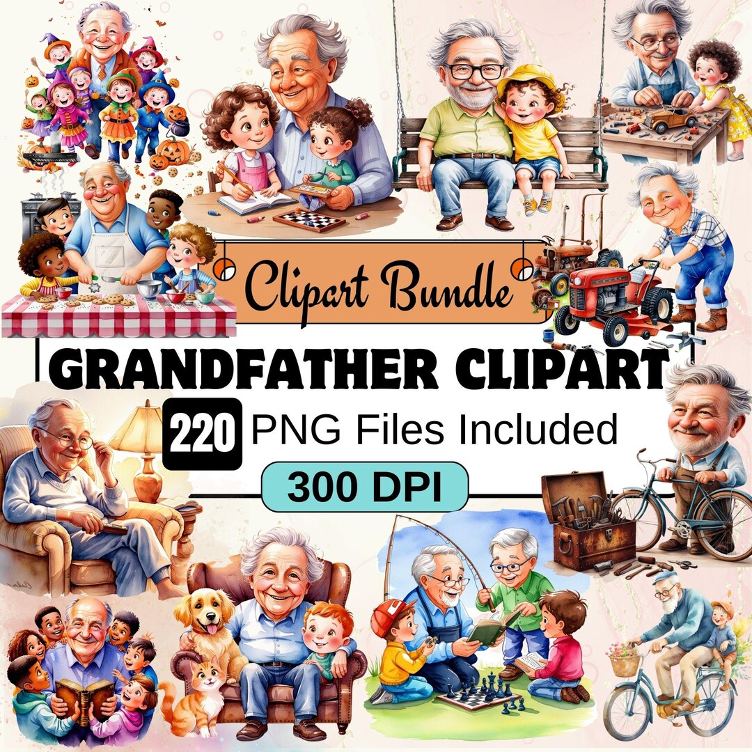 Grandfather Clipart,cute Grandpa Grandparents Clipart PNG Bundle,220 ...