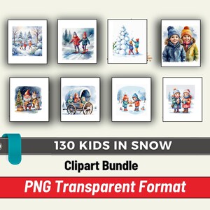 Kids in Snow Clipart, Winter Clipart PNG Bundle, 142 PNG Kids in Snow ...