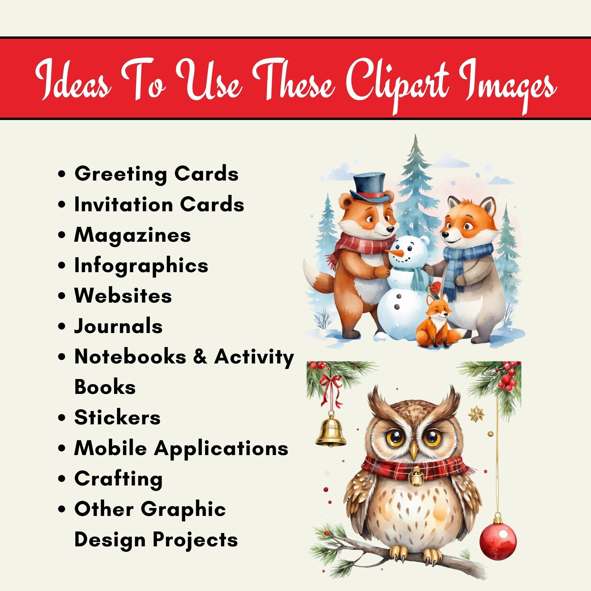 Christmas Woodland Clipart,christmas Clipart PNG Bundle,574 PNG ...