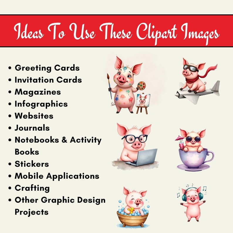 Quirky Pig Clipart,funny Farm Animal PNG Bundle,cute Pig Illustrations ...