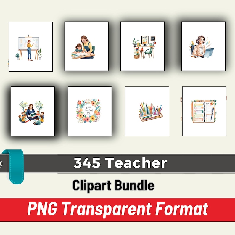 Teacher Watercolor Clipart, School Clipart PNG Bundle, 345 Classroom ...