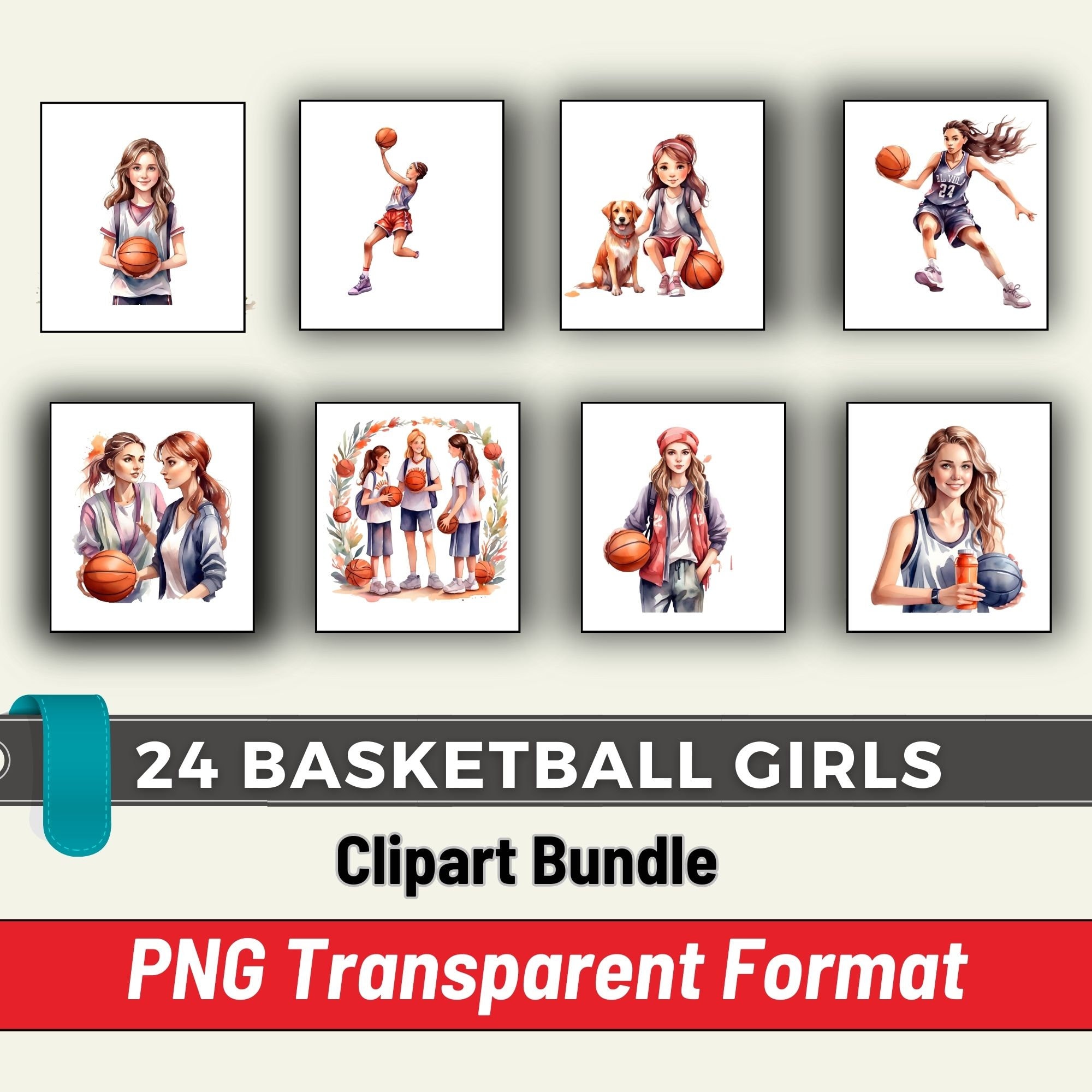 Basketball Girl Clipart, Basketball Clipart Bundle, 24 PNG Basketball ...