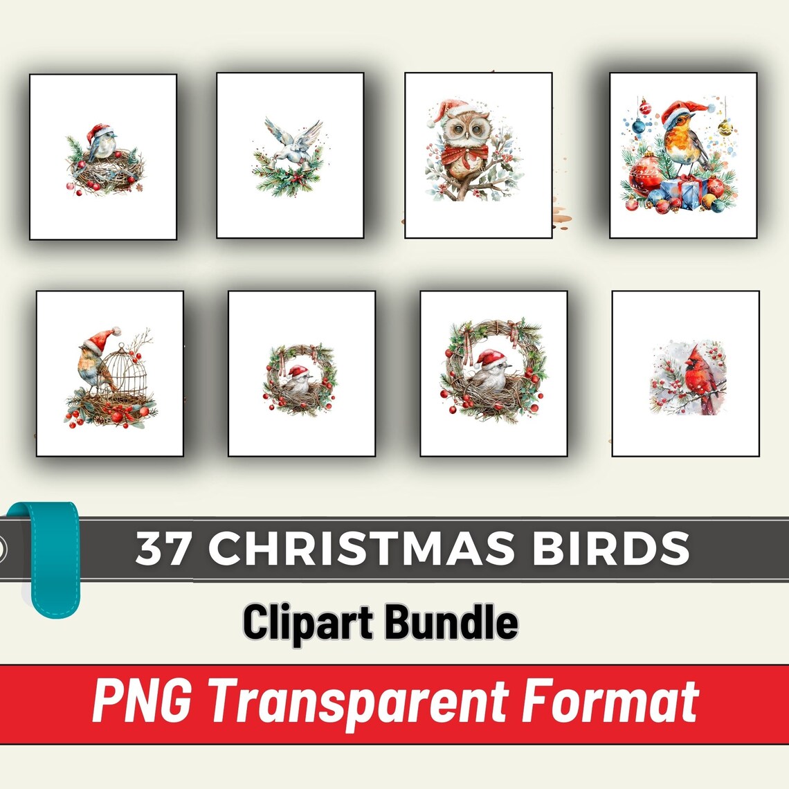 Christmas Birds Clipart, Christmas Clipart PNG Bundle, 35 PNG Christmas ...