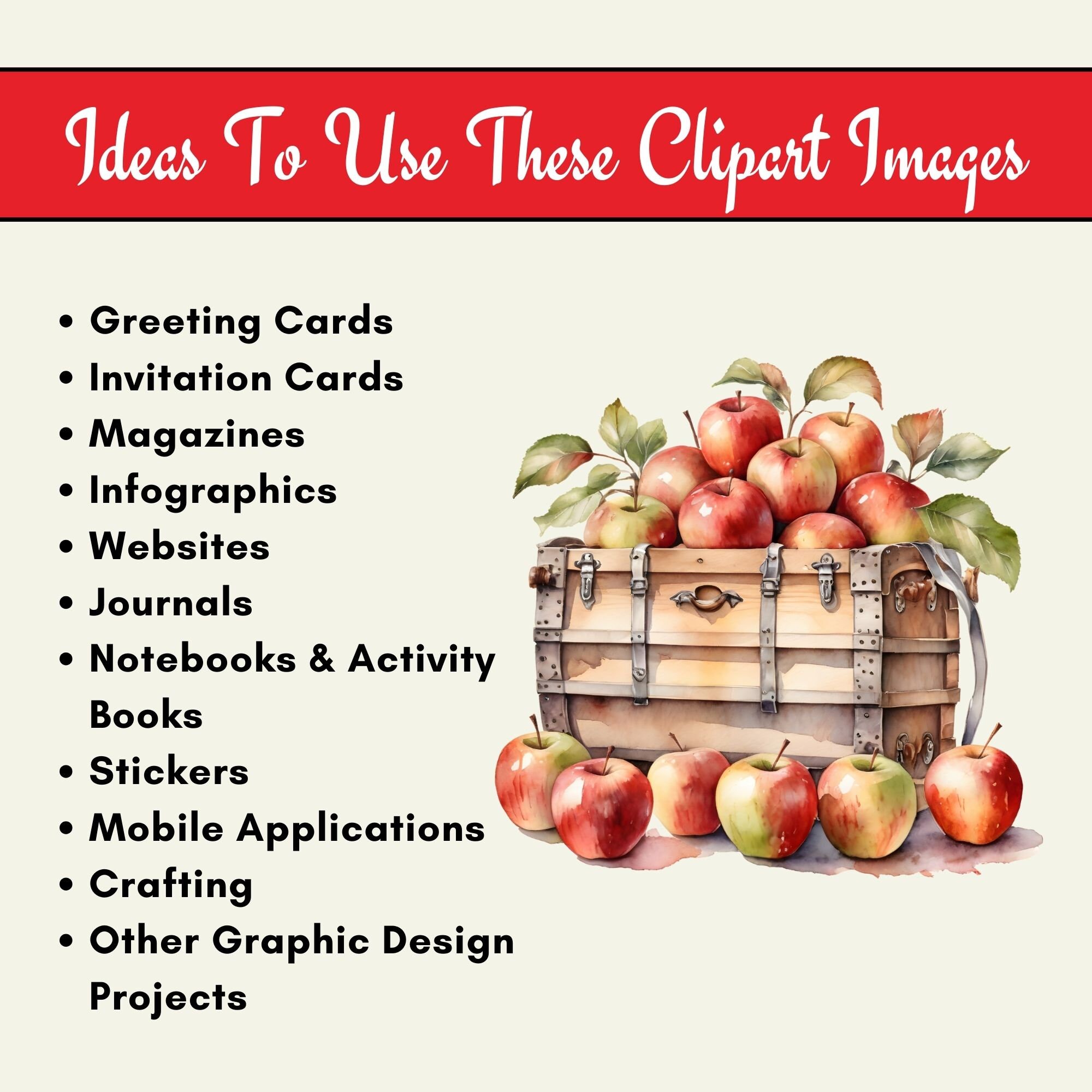 Apple Clipart, Apple Watercolor Clipart Bundle, 24 PNG Apple Clipart ...