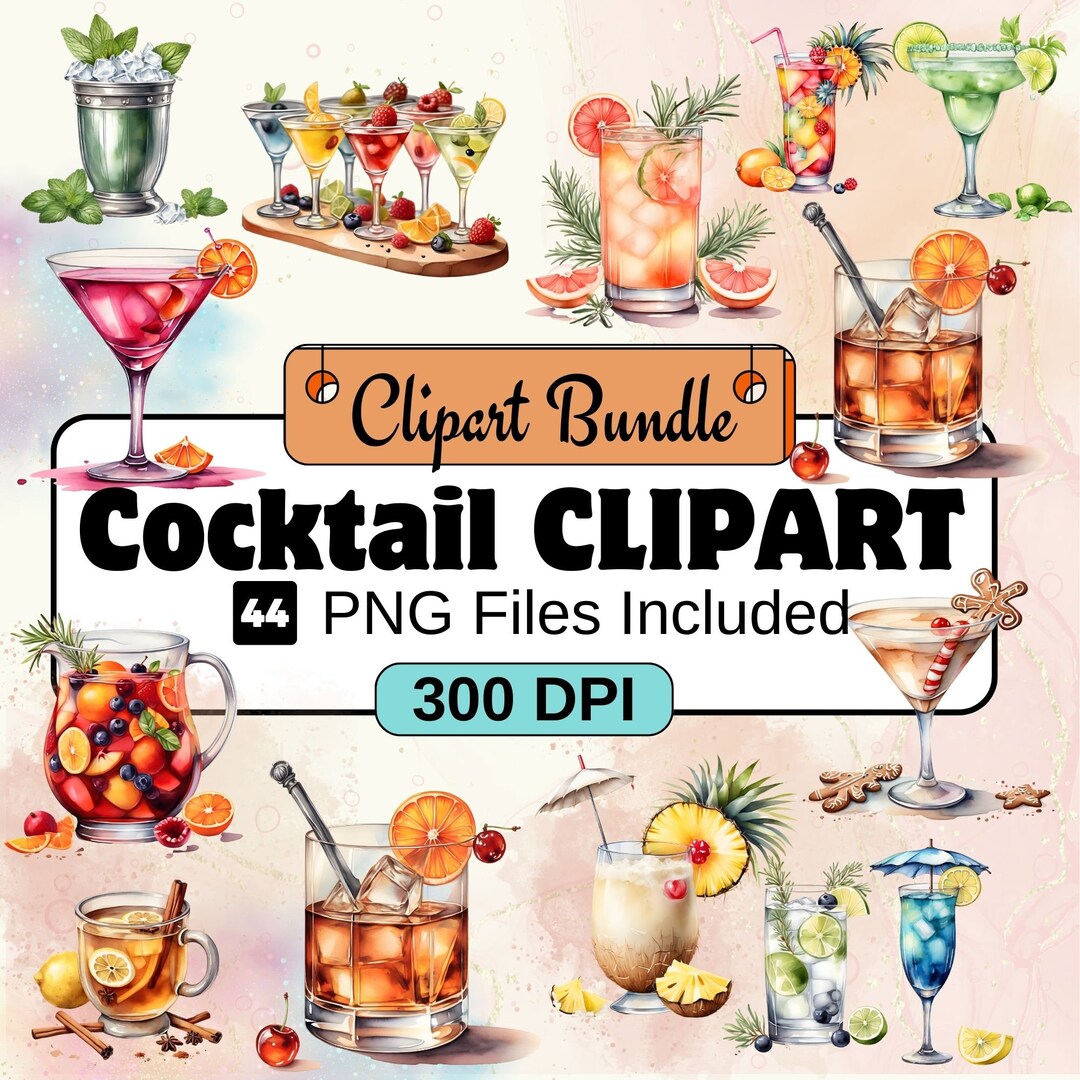Cocktail Clipart, Summer Clipart PNG Bundle, 44 PNG Cocktail Clipart ...