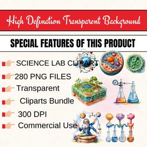 Science Lab Watercolor Clipart Bundle - 280 PNG Science Lab Images ...
