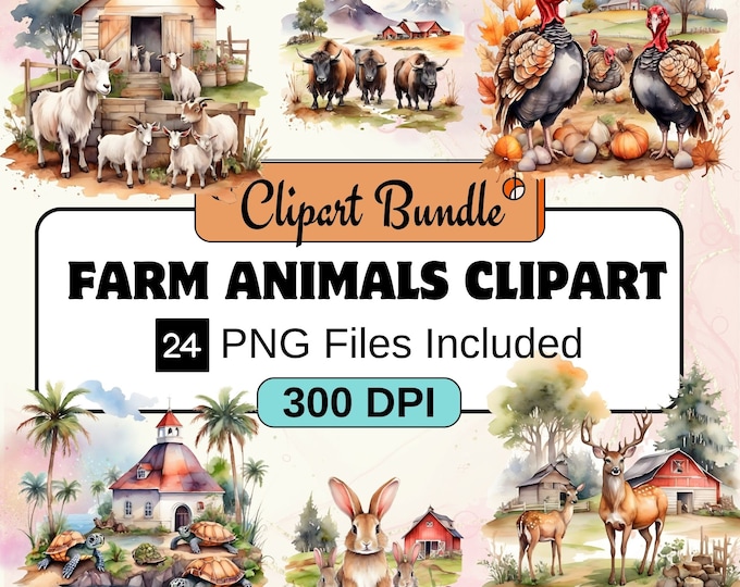 Watercolor Baby Farm Animals Clipart - Cute Farmyard Pets, Adorable Pet ...