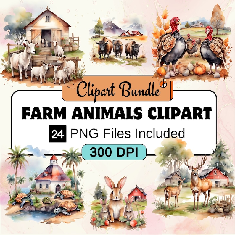Farm Animals Clipart, Farm Animals Clipart PNG Bundle, 24 PNG Farm ...