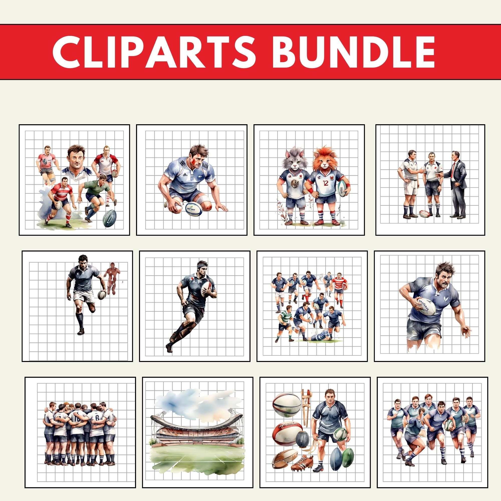Rugby Clipart, Sports Clipart PNG Bundle, 24 PNG Rugby Clipart Bundle ...