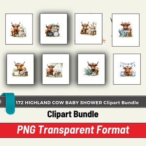 Highland Cow Baby Shower Watercolor Clipart,cute Highland Cow Clipart ...