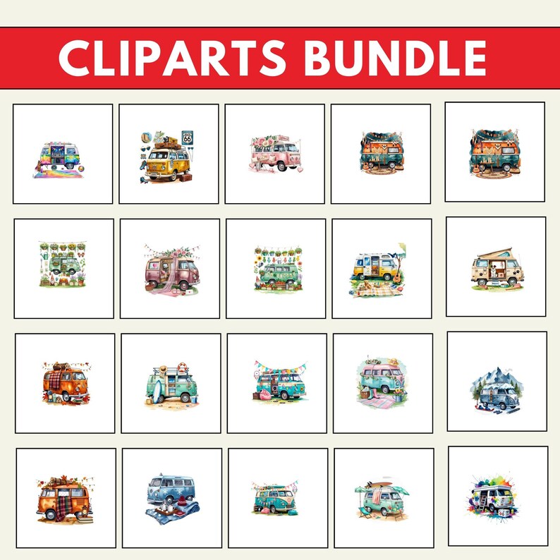 179camping Van Clipart,camping Clipart PNG Bundle,watercolor Caravan ...