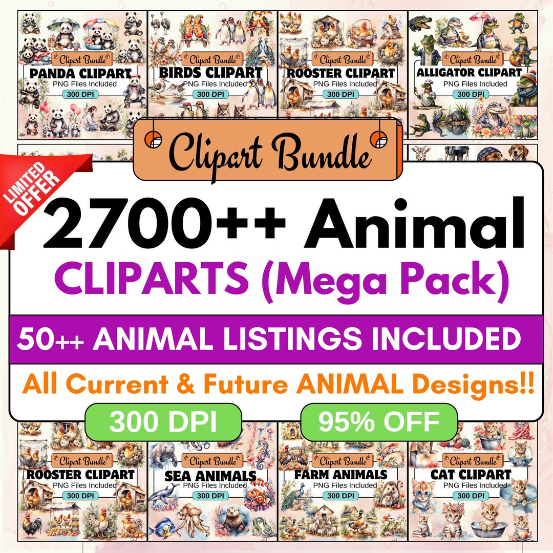 2700++ Animal Clipart Bundle, Animal Clipart PNG Bundle, PNG Cute ...