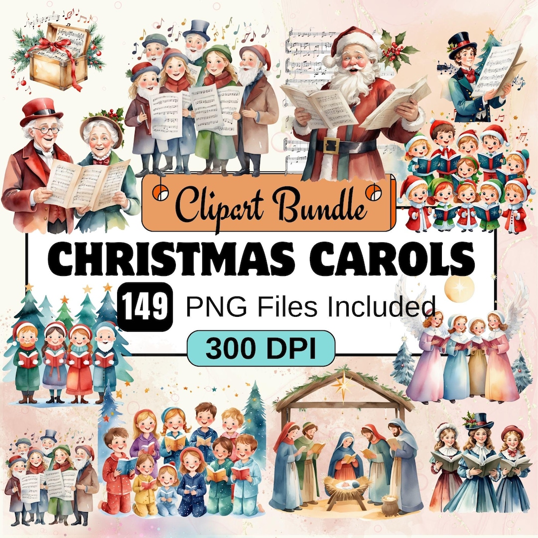 Christmas Carols Items Clipart,christmas Clipart PNG Bundle, 149 PNG ...