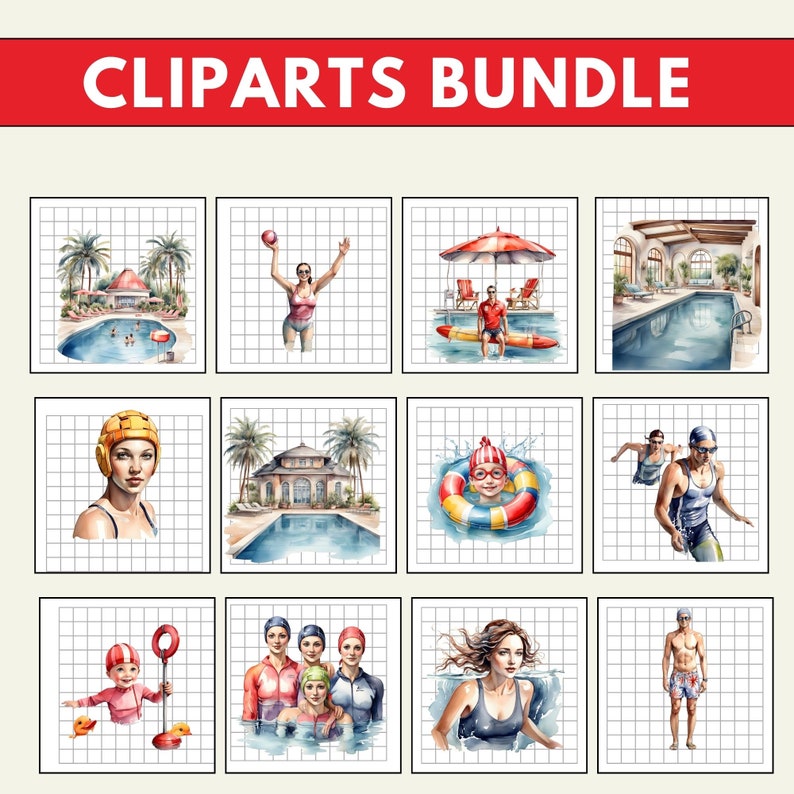 Swimming Clipart, Sports Clipart PNG Bundle, 24 PNG Swimming Clipart ...