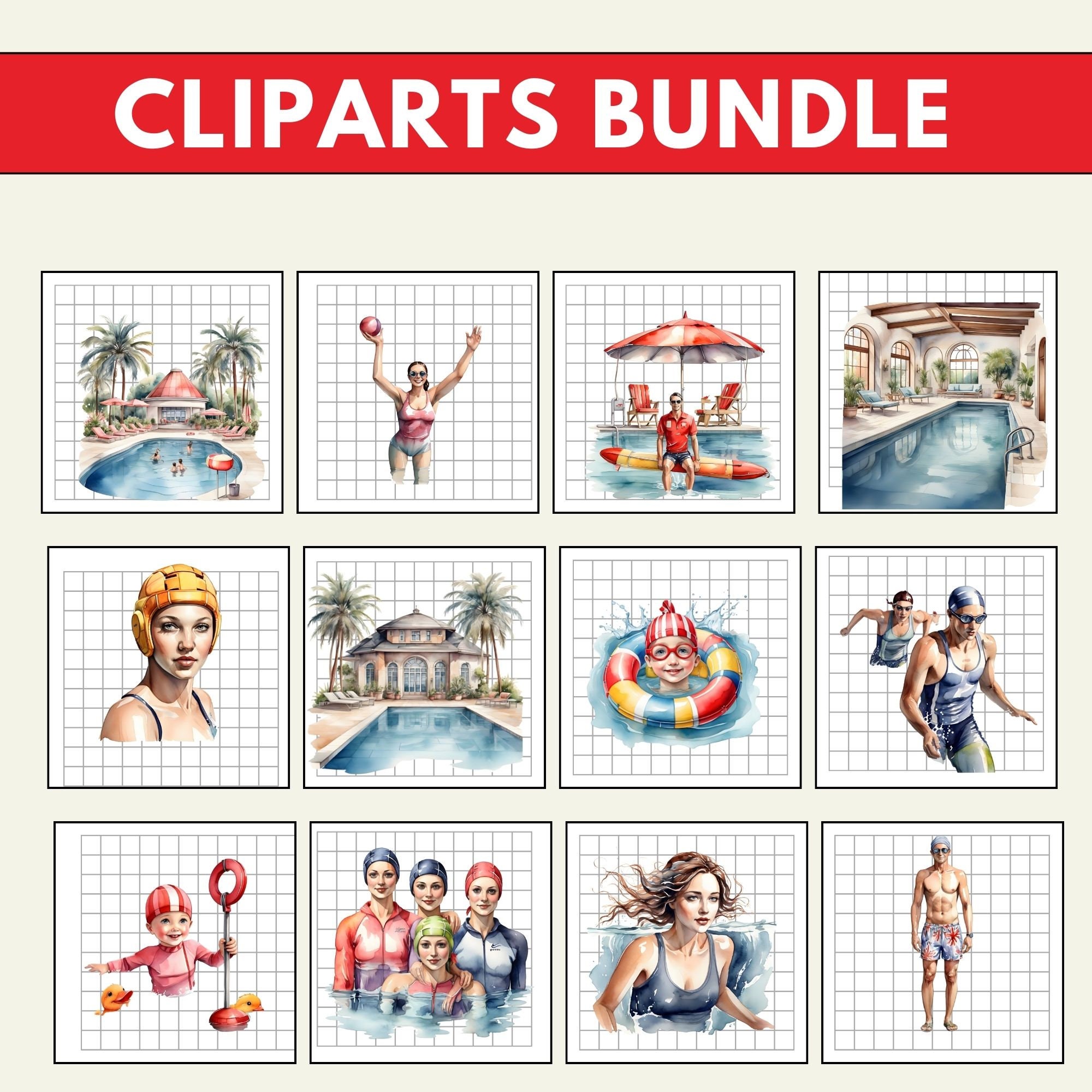 Swimming Clipart, Sports Clipart PNG Bundle, 24 PNG Swimming Clipart ...