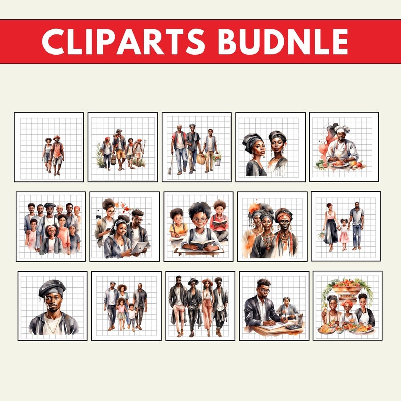 Black People Clipart, People Clipart PNG Bundle, 24 PNG Black People ...