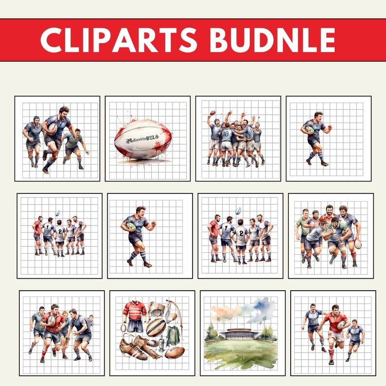Rugby Clipart, Sports Clipart PNG Bundle, 24 PNG Rugby Clipart Bundle ...