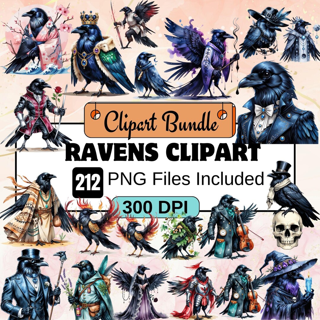 212ravens Clipart,magical Black Raven PNG Bundle,mystical Dark Bird ...