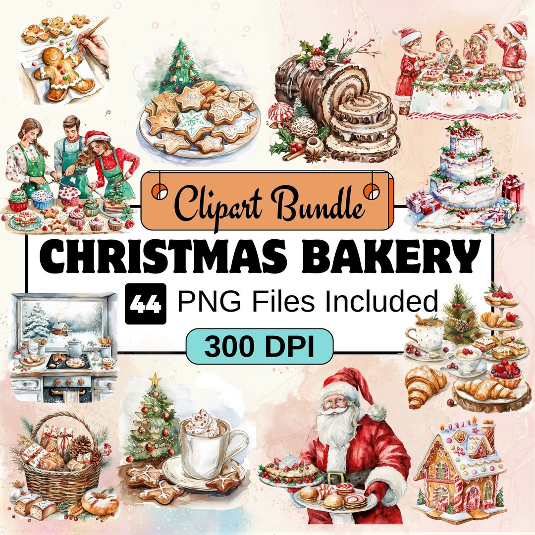 Christmas Bakery Clipart, Christmas Clipart PNG Bundle, 44 PNG ...