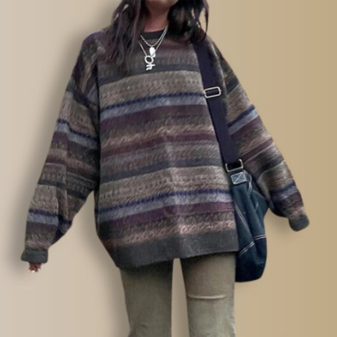 Retro Striped Knitted Sweater for Fall O-neck Vintage - Etsy UK