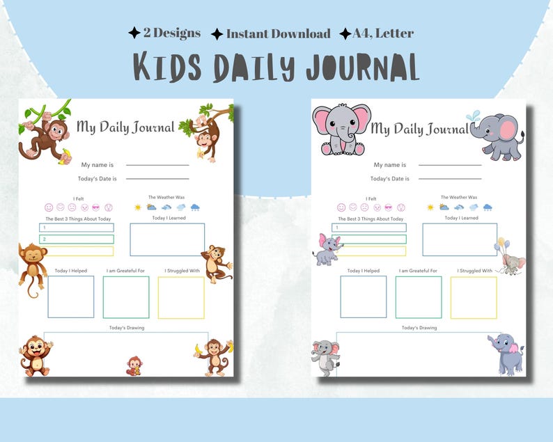 Kids Daily Journal Printable Children's Diary Reflective and Gratitude ...