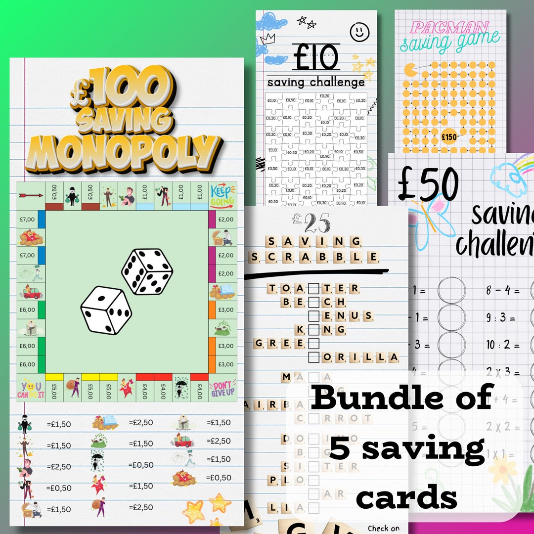 KIDS Savings Challenges A6 Saving Cards Saving Games Pound Saving ...