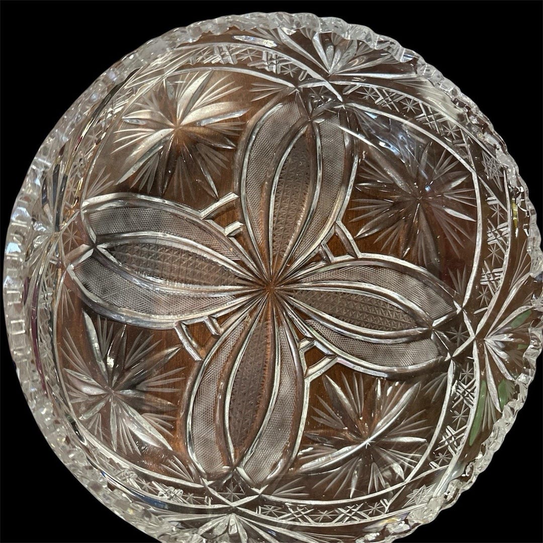 Vintage Irena Hand Cut Lead Crystal Fan Pinwheel 9.25” Bowl Made in ...