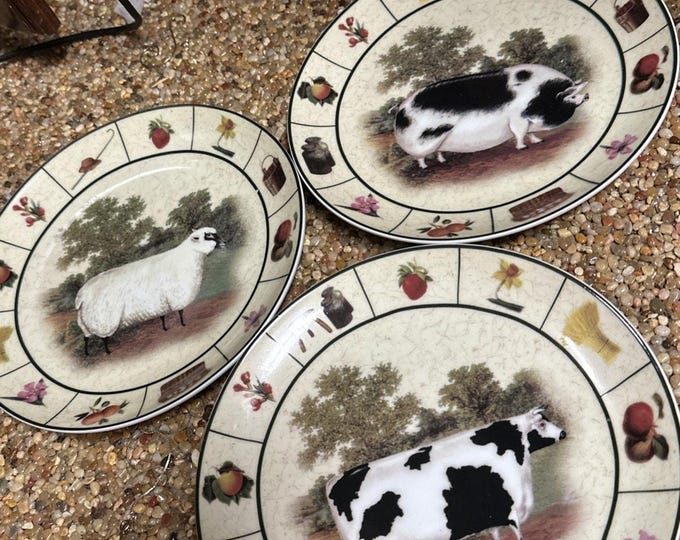 3 Barnyard Collection Plates Pig, Cow, and Sheep - Etsy