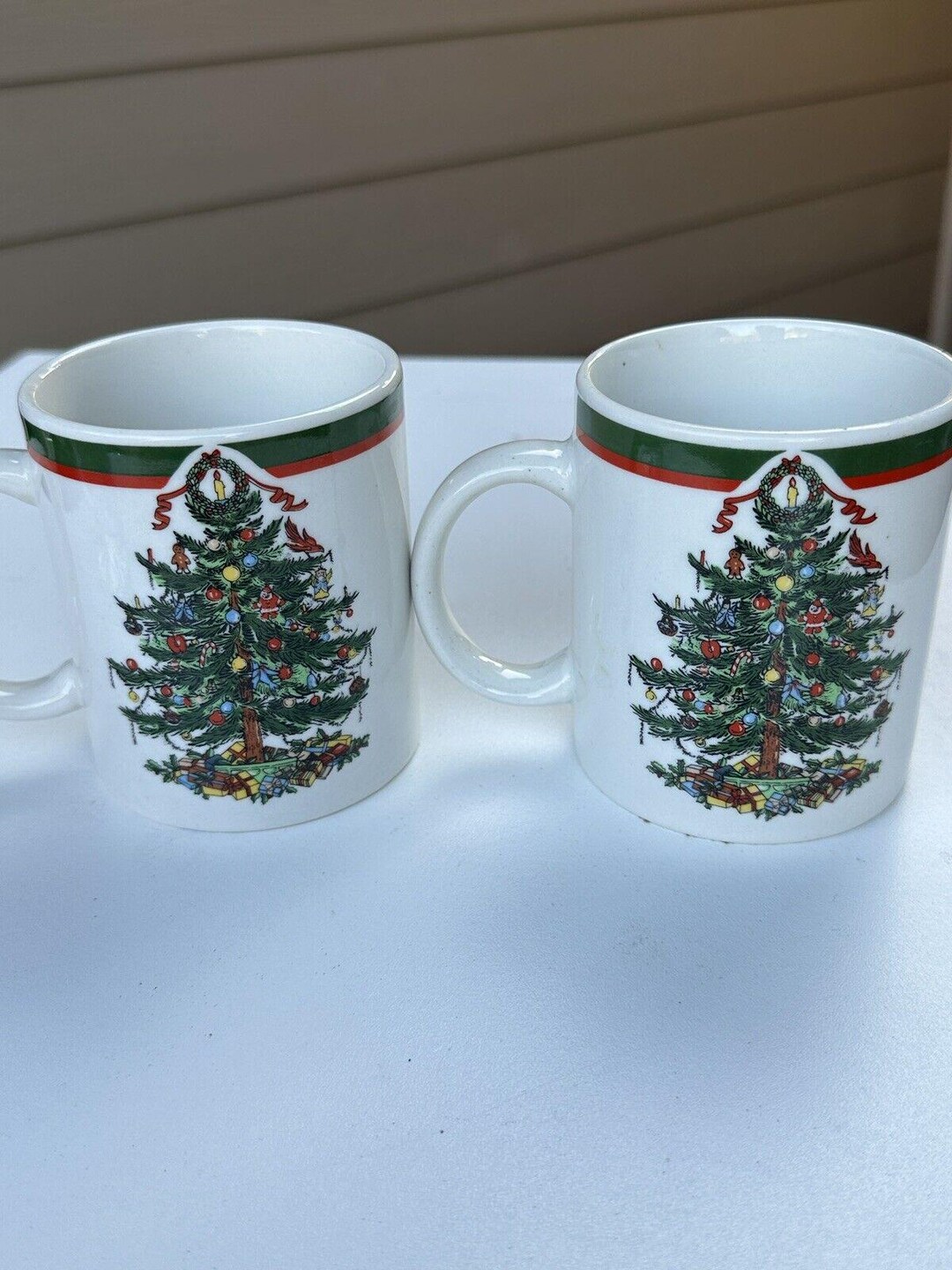 Set of 2 Ribbons & Trees Porcelain China Coffee Mugs - Etsy