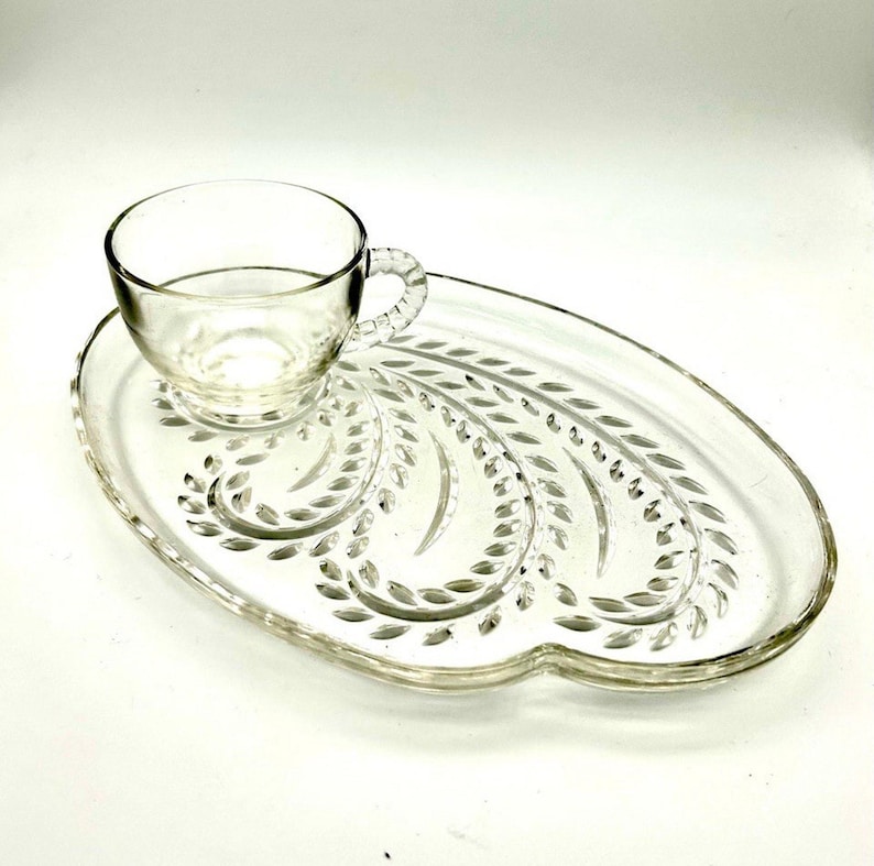 Vintage Federal Glass Snack Set: Crystal Cups & Plates - Etsy