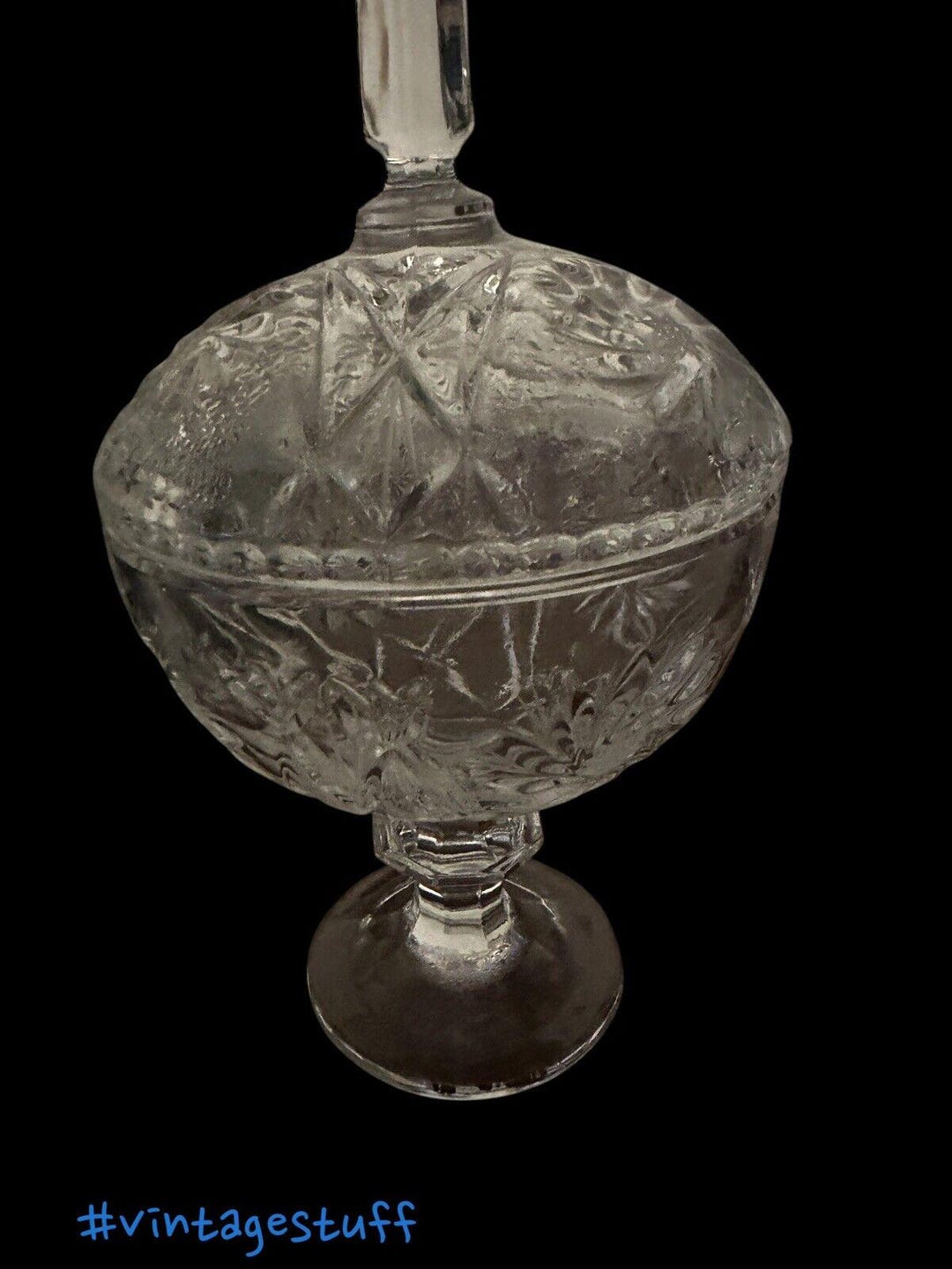 Vintage Large Cut Glass Pedestal Covered Compote Candy Dish Lidded ...