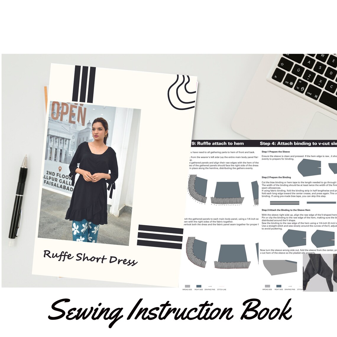 Ruffle Dress Sewing Pattern,v-neck Wrap Dress With Flare, Womens Dress ...