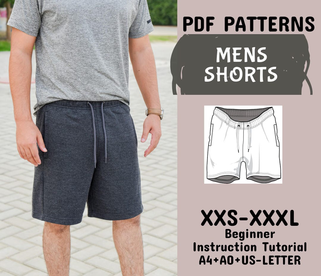 Mens Shorts Sewing Pattern, Mens Short Drawstring Waist, Men's Summer ...