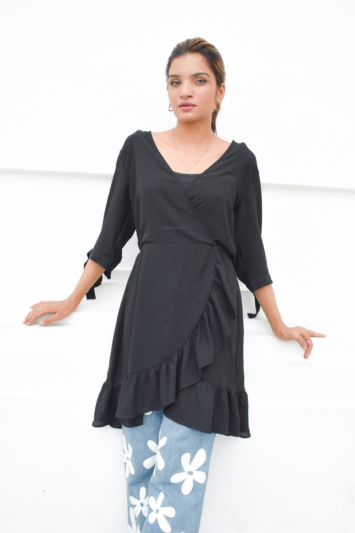 Ruffle Dress Sewing Pattern,v-neck Wrap Dress With Flare, Womens Dress ...