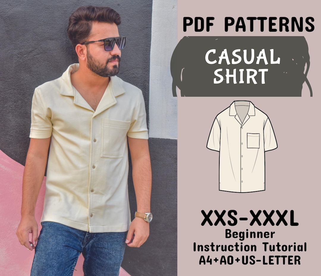Mens Shirt Sewing Pattern, Button Down Shirt, Men Short Sleeve Shirt ...